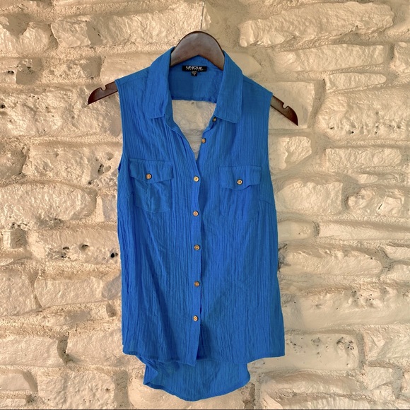 Unique Spectrum | Tops | Unique Spectrum Blue Sleeveless Collar Button ...